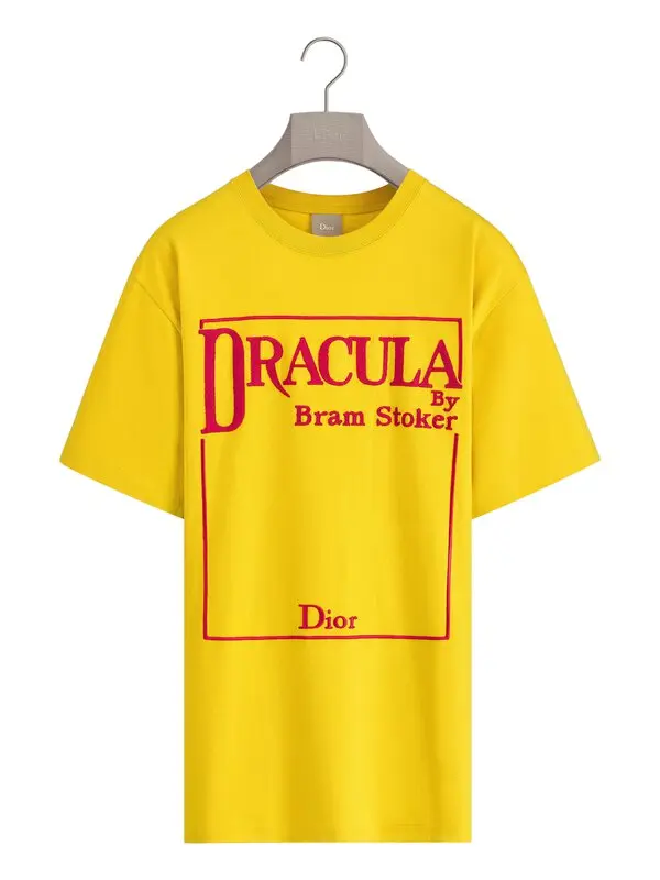 Dior T-shirt With Book Cover Embroidery, Relaxed Fit - Yellow And Red Cotton Jersey