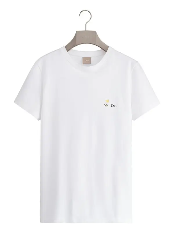 Dior T-shirt With Daisy Embroidery, Regular Fit - White Cotton Jersey