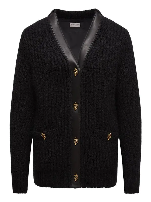 Moncler Leather-trimmed Wool & Mohair Padded Cardigan - Black