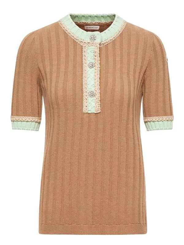 Moncler Jewel Button Wool & Cashmere Sweater - Beige