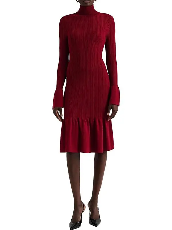 MALINA Amalia High Neck Knitted Midi Dress - Deep Red