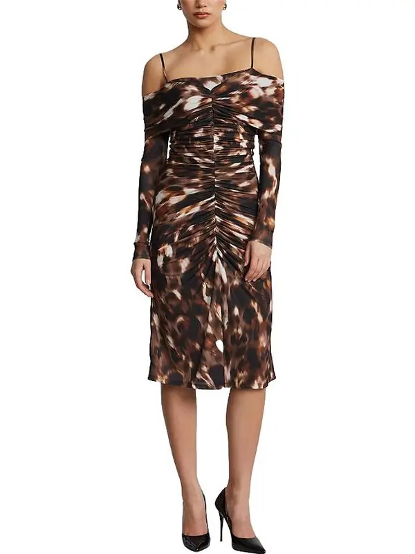 Bcbgmaxazria Jersey Off-the-shoulder Dress - Leopard Desert Palm Print
