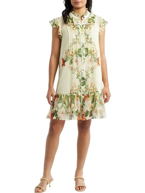 Julia Jordan Floral Ruffle Hem Dress - Yellow Multi
