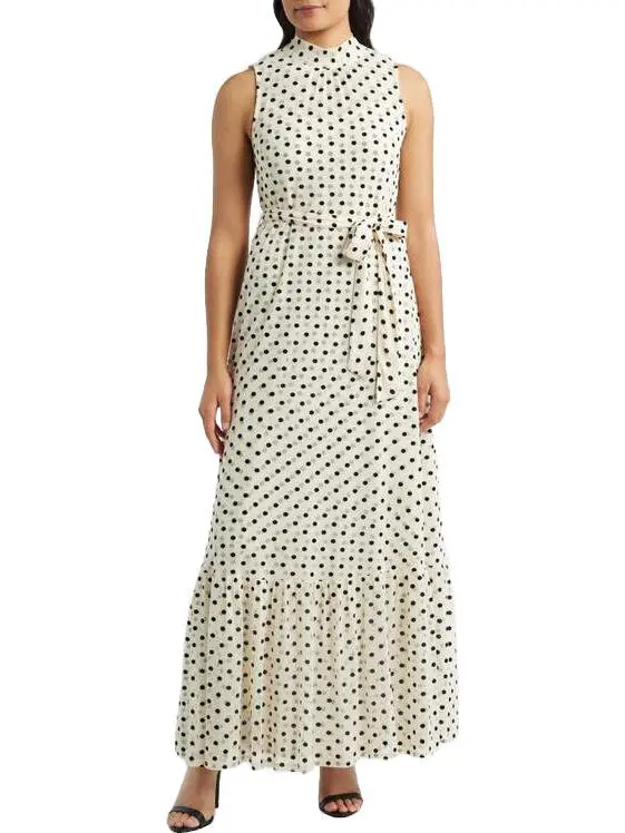 Julia Jordan Polka Dot Sleeveless Gown - Ivory/black