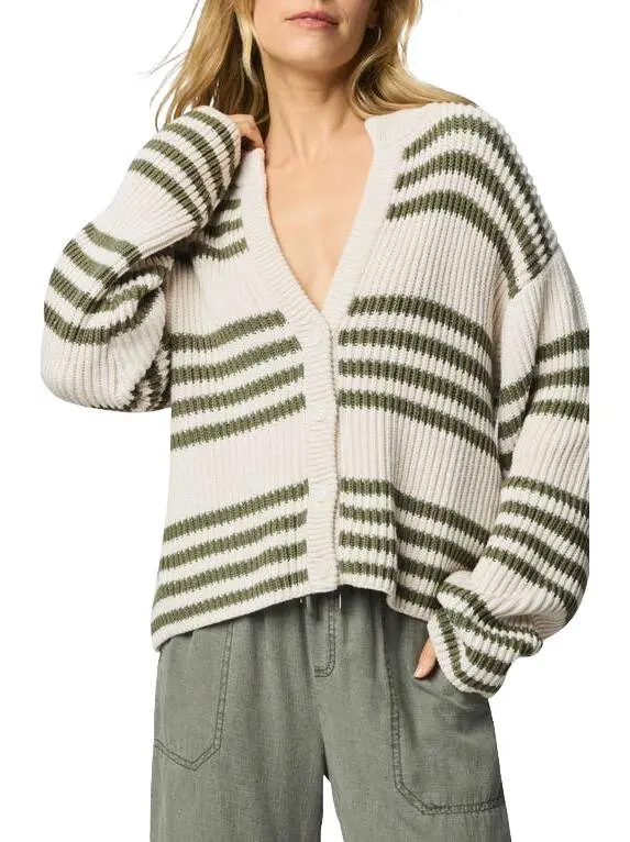 Splendid Alexandra Stripe Cotton Blend Cardigan - Soft Green/moonstone Grey