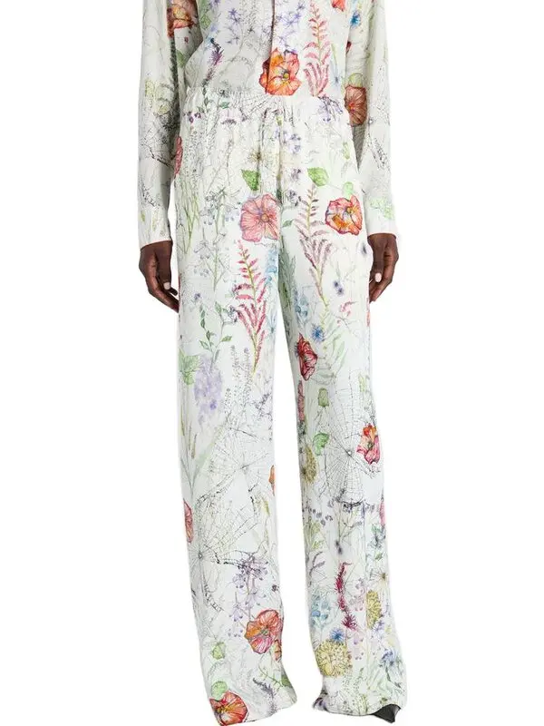 Alexander McQueen Floral Print Wide Leg Pants - White