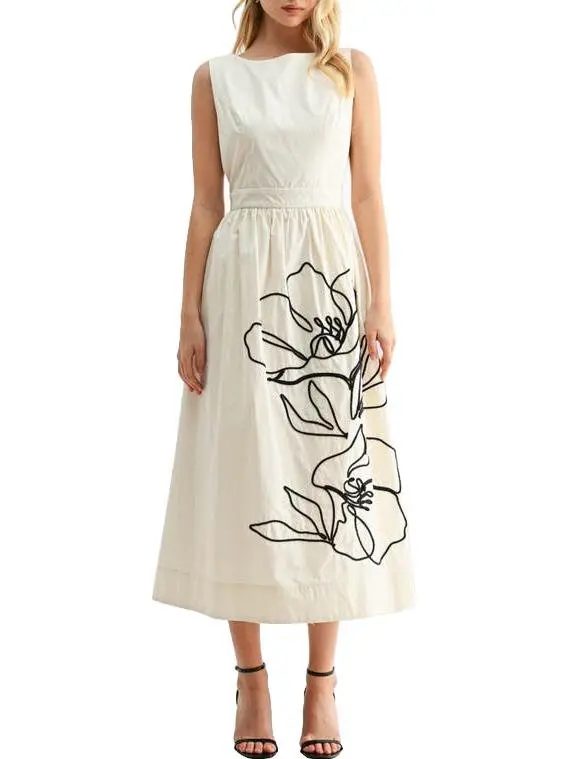 QUINCY MAE Embroidered Sleeveless Cotton Dress - Cream