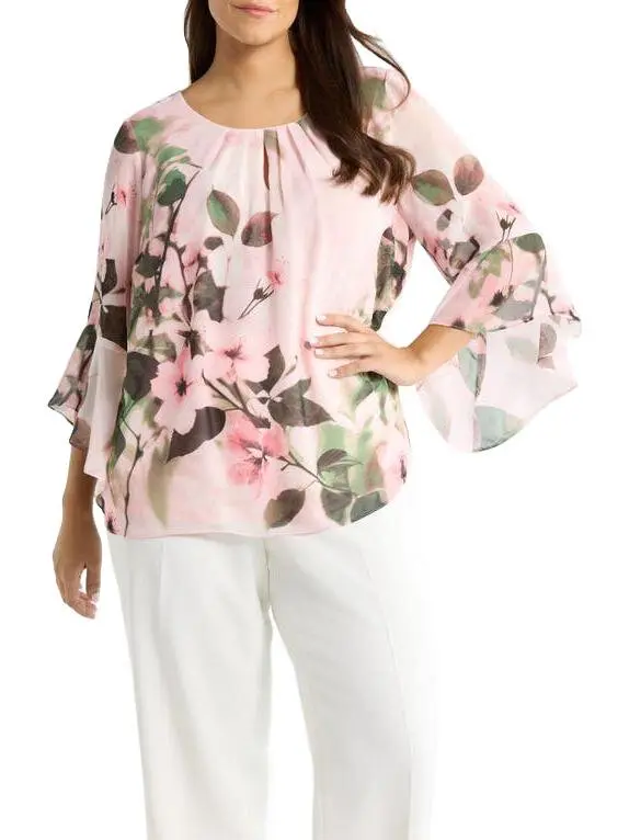 KASPER Print Flutter Sleeve Blouse - Vanilla Ice Multi