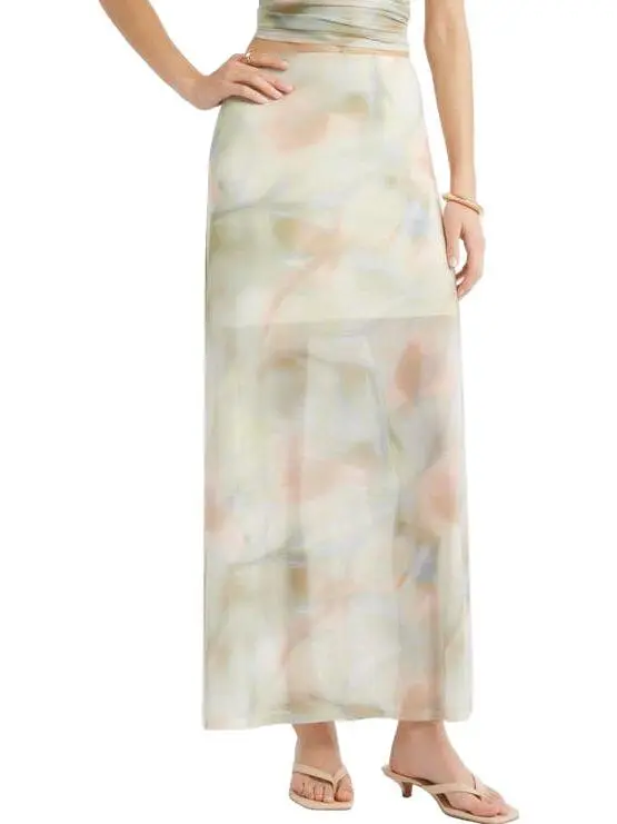 OPEN EDIT Printed Mesh Maxi Skirt - Pink Whisper Floral