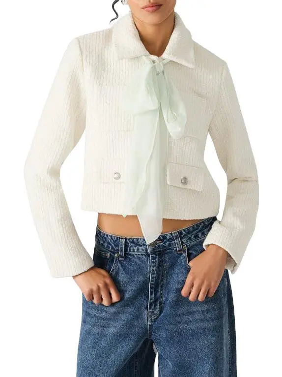 Steve Madden Alise Crop Knit Jacket - Ivory