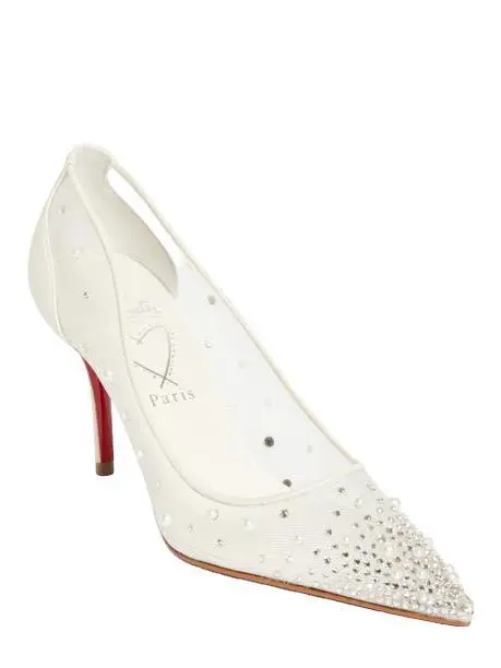 CHRISTIAN LOUBOUTIN Miss Z Degrastrass Perla Pointed Toe Pump - Version Bianco