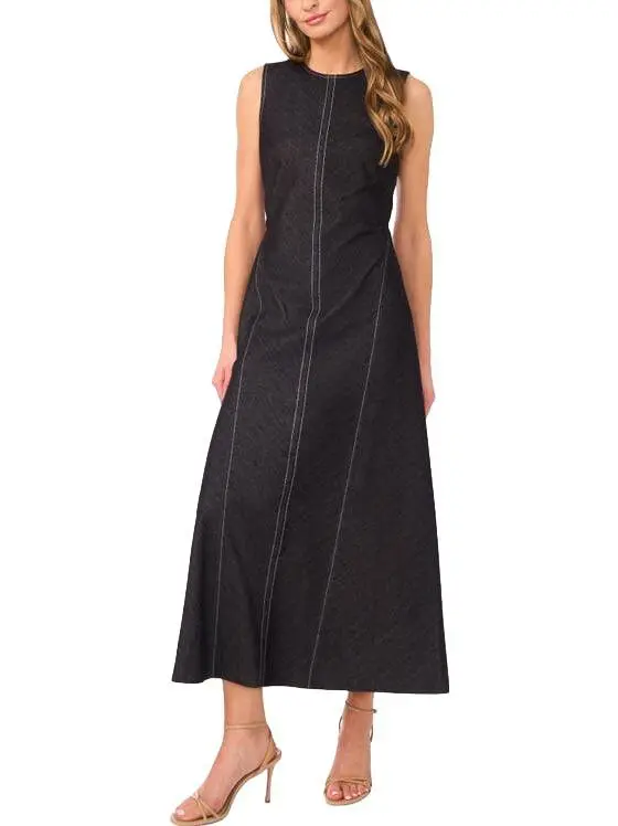 Halogen Pinstripe Sleeveless A-line Maxi Dress - Charcoal