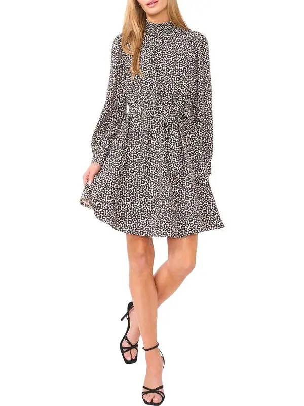 Halogen Floral Print Long Sleeve Smock Neck Dress - Birch
