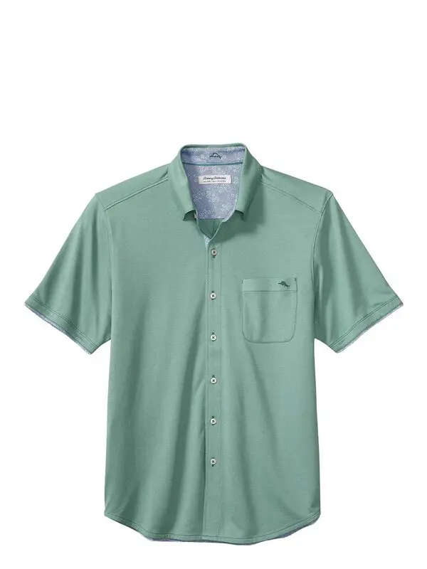 Tommy Bahama San Lucio Lotus Happy Hour Islandzone® Short Sleeve Cotton Blend Button-up Shirt - Green