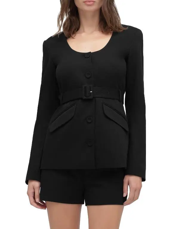 FAVORITE DAUGHTER Belted Stretch Cotton Blend Twill Jacket - Black