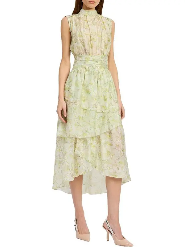 EN SAISON Claire Floral Sleeveless Dress - Sage Yellow