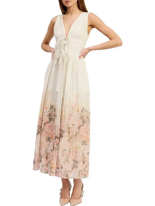 EN SAISON Pleated Tie-front Maxi Dress - Ivory Blush Orchid