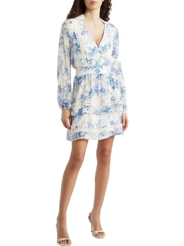 Chelsea28 Floral Tiered Mini Dress - Blue Floral