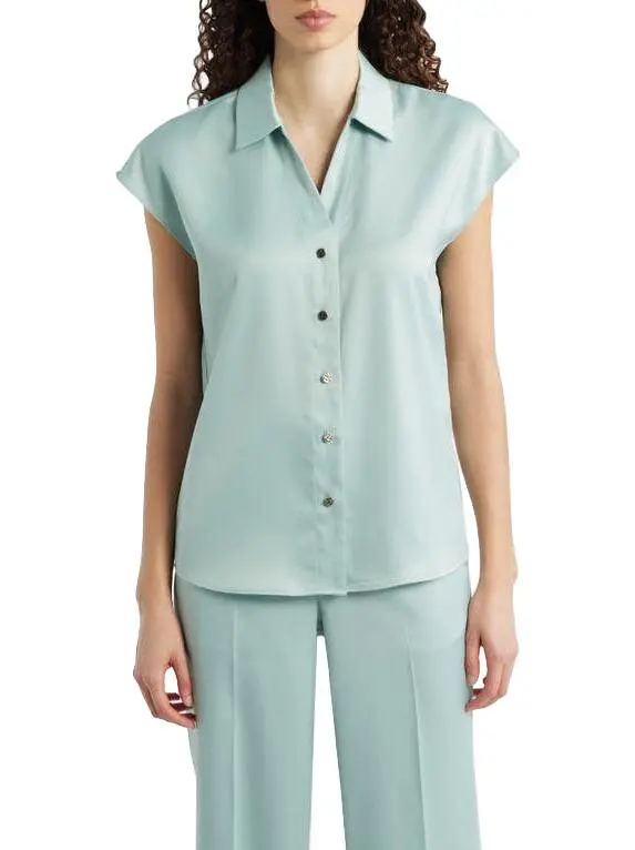 Anne Klein Crepe Button-up Top - Soft Aloe
