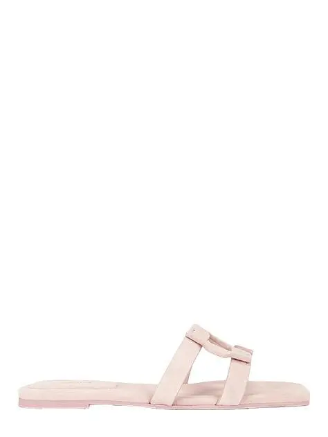 Simkhai Monogram Suede Flat Slides - Pale Pink