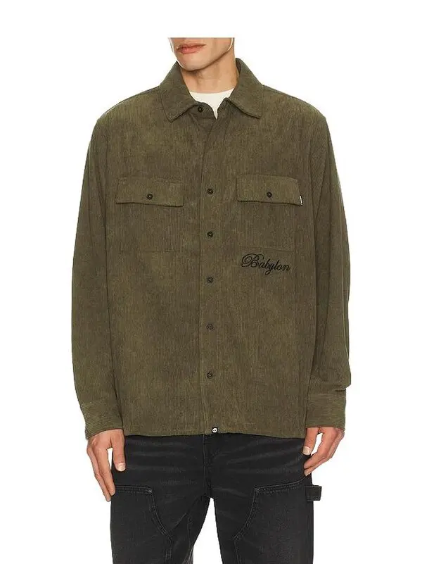 BABYLON Corduroy Shirt In Olive - Slime Green