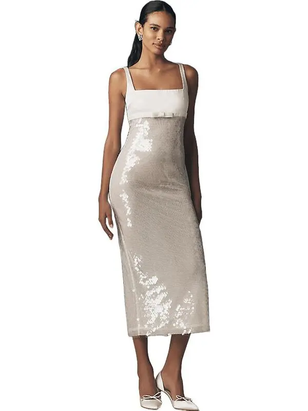 Retrofete Sequin Square-neck Column Midi Dress - Ivory