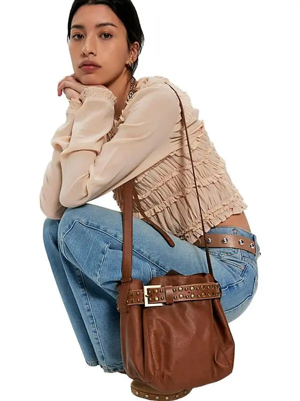 Free People Embellished Belt Bucket Bag - Cognac