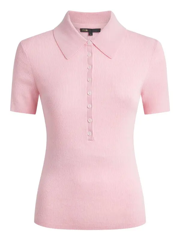 Maje Wool-silk Ribbed Polo Sweater - Pink