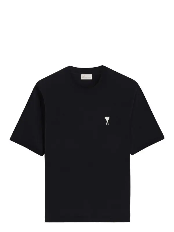 Ami Cotton Tshirt With Contrasting Embroidery - Black