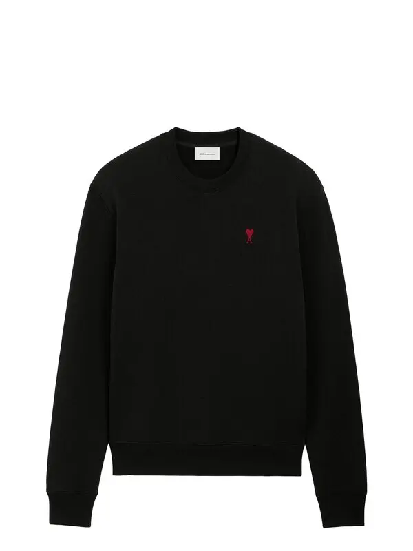 Ami Cotton Sweatshirt With Embroidery - Black