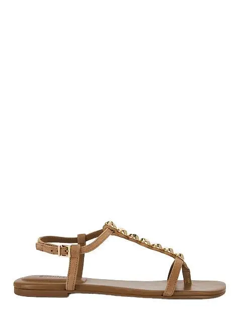 Simkhai Amaya Suede Thong Flat Sandal With Gold-tone Embellishment - Tan