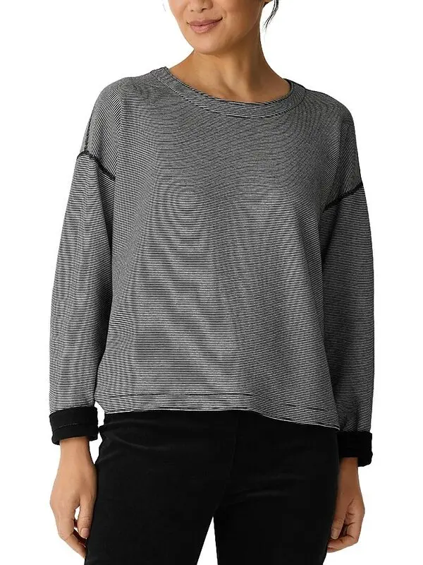 Eileen Fisher Round Neck Reversible Top - Black/ivy
