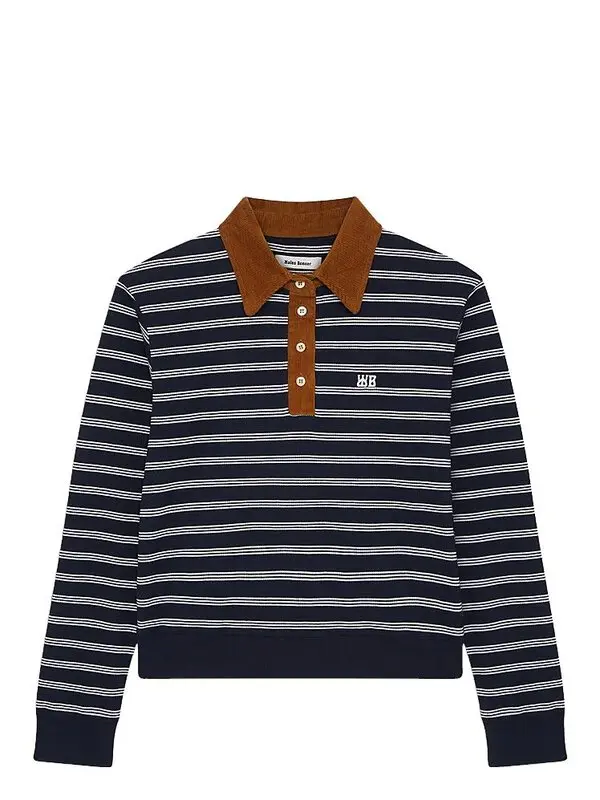 WALES BONNER Long Sleeve Reflect Polo Shirt - Navy White