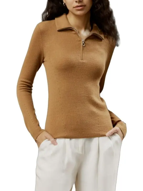 Lilysilk Gaia Ribbed Merino Wool Sweater - Camel