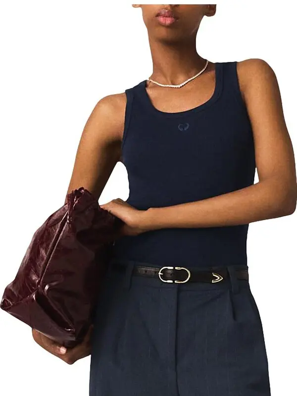 Maje Rib Knit Tank Top - Navy