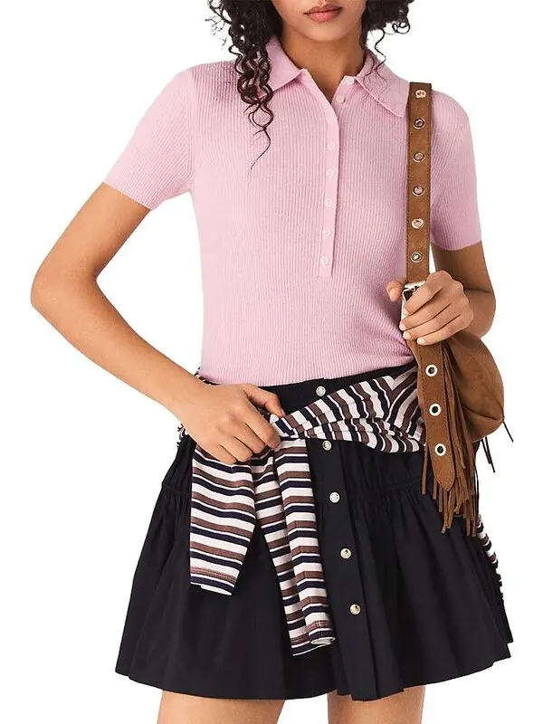 Maje Miloupa Short Sleeve Polo - Pink