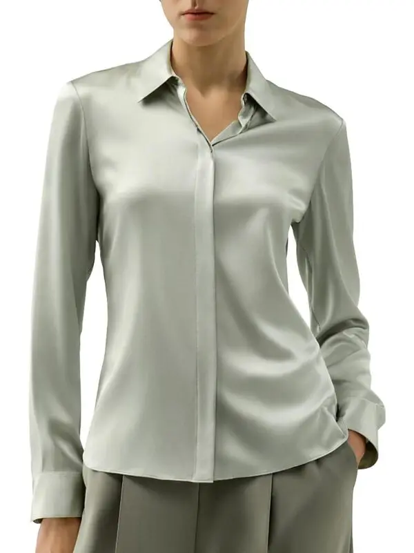 Lilysilk Elegant Slim Fit Silk Shirt - Silver Sage