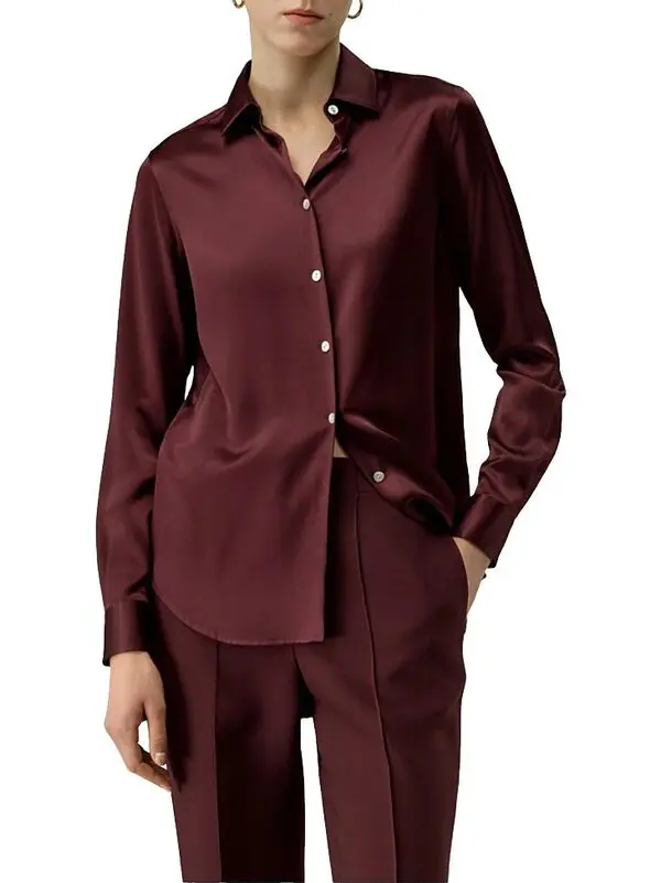 Lilysilk Timeless Silk Charmeuse Shirt - Pinot Noir