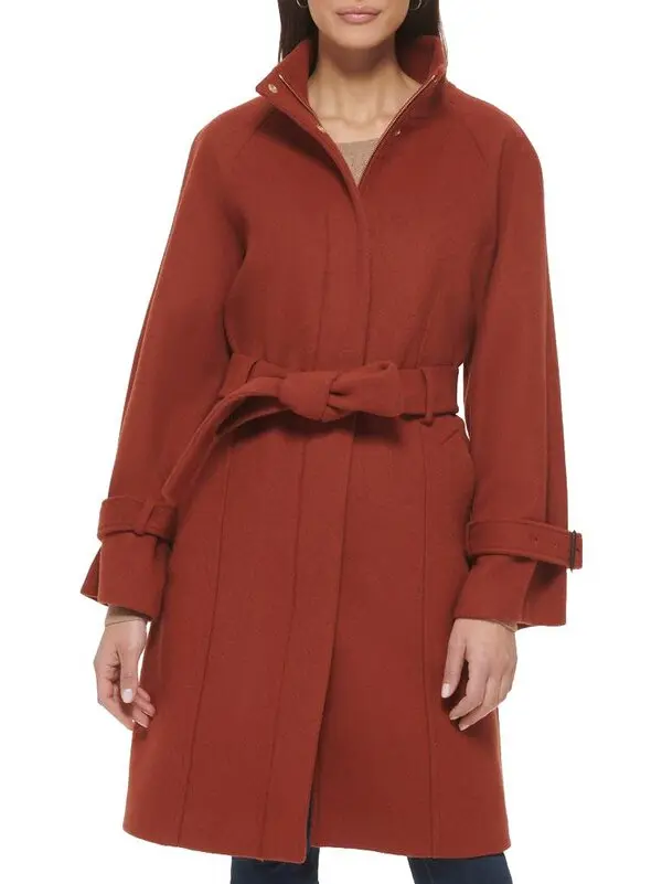 Cole Haan Melton Belted Coat - Rust