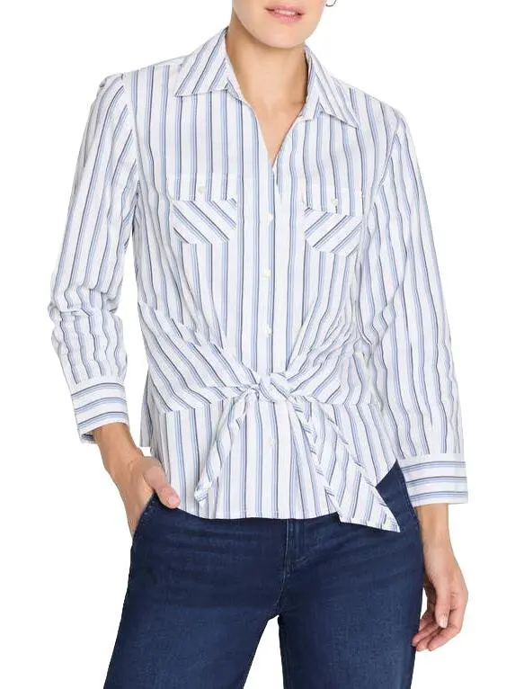 NIC+ZOE Striped Tie-front Button-up Shirt - Indigo Multi