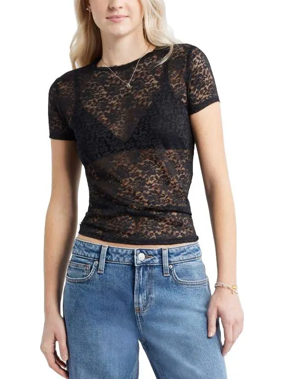 Bp. Stretch Lace Top - Black