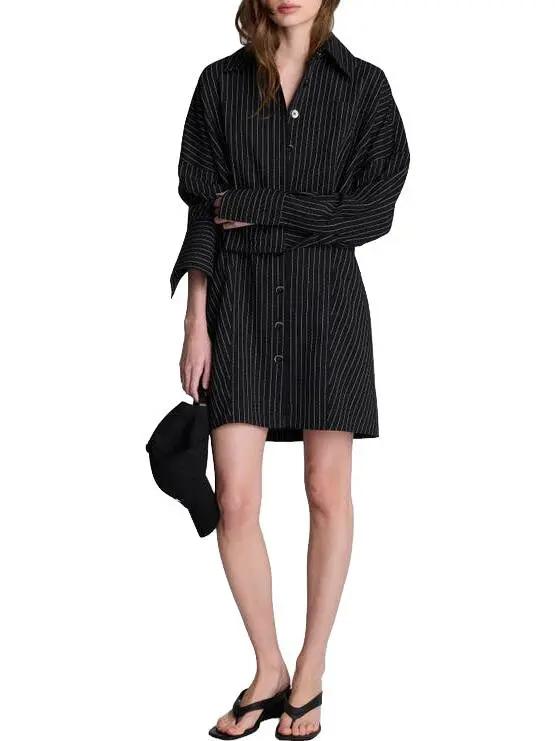 KENNETH COLE Pinstripe Long Sleeve Shirt Dress - Black/pure White
