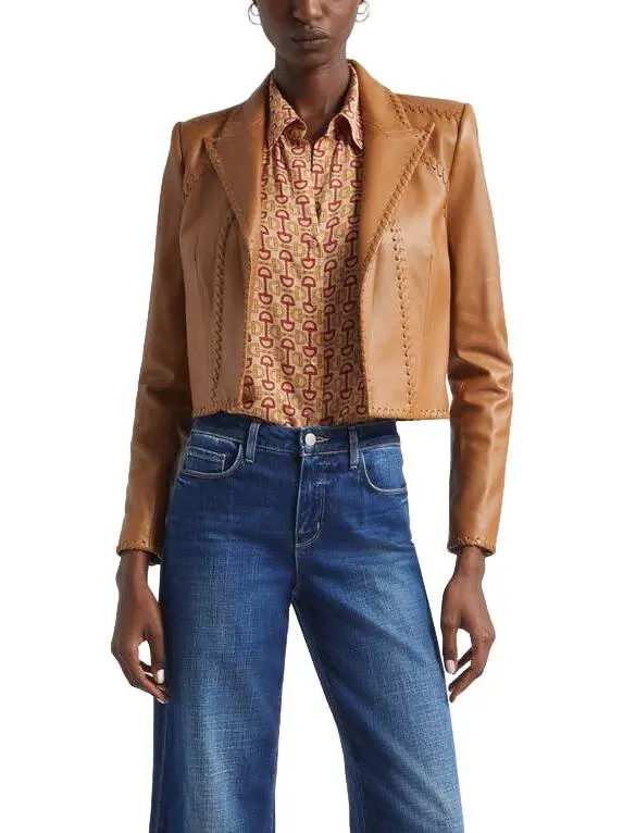 L'Agence Dulcie Whipstitch Leather Jacket - Soft Cognac