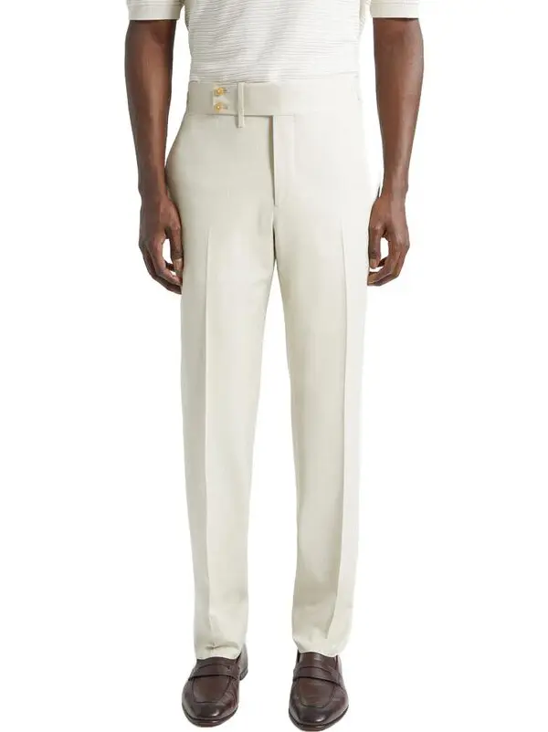 Isaia Denim Effect Stretch Wool Trousers - Open White 300