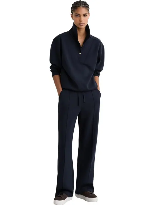 REISS Bella Premium Interlock Wide-leg Joggers - Navy