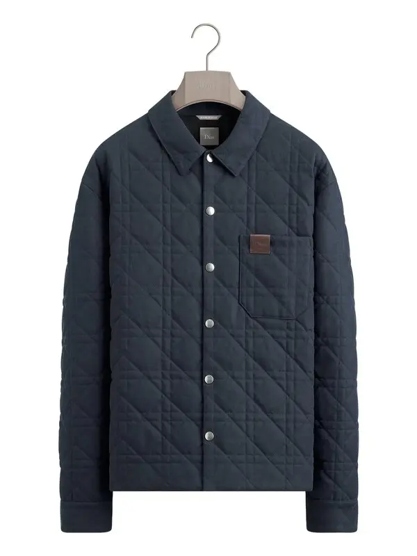 Dior Cannage Overshirt With Leather Patch - Navy Blue Cotton