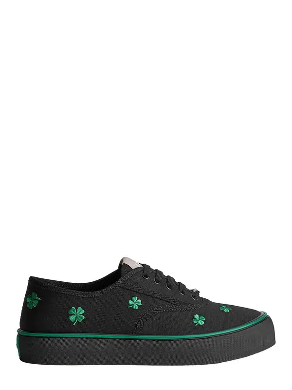 Dior Saltwind Sneaker - Black Cotton Embroidered With Bright Green Dior Clover Motif