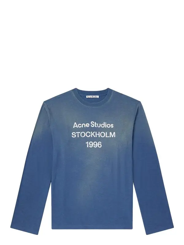 Acne Studios Edden U 1996 Logo-print Distressed Cotton And Hemp-blend T-shirt - Blue