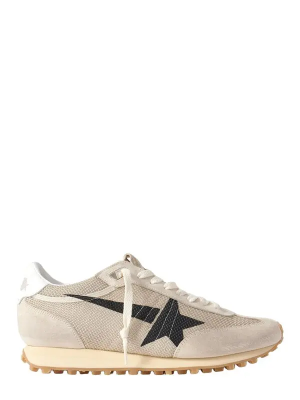 GOLDEN GOOSE Marathon Distressed Suede-trimmed Printed Mesh Sneakers - Neutrals