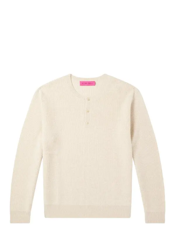 THE ELDER STATESMAN Waffle-knit Cashmere Henley Sweater - Neutrals